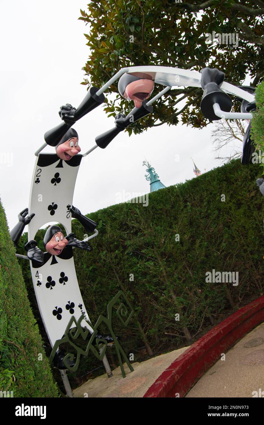 Alice's Curious Labyrinth cards arch Disneyland park in Paris. France ...