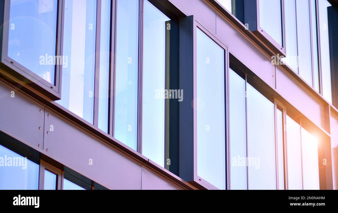 Facade texture of a glass mirrored office building. Fragment of the ...