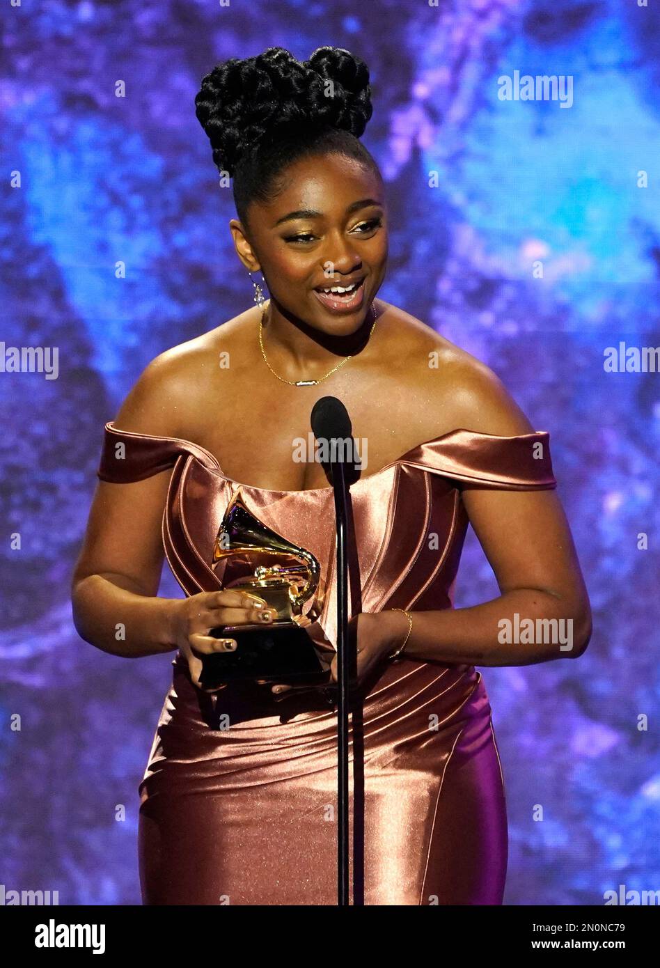 Samara Joy accepts the award for best jazz vocal album for "Linger ...