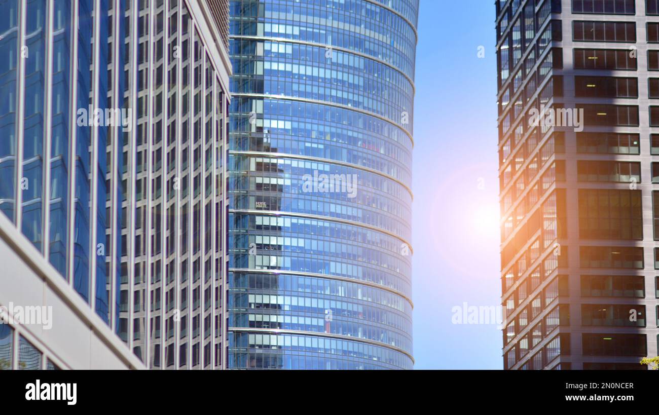 Facade texture of a glass mirrored office building. Fragment of the ...