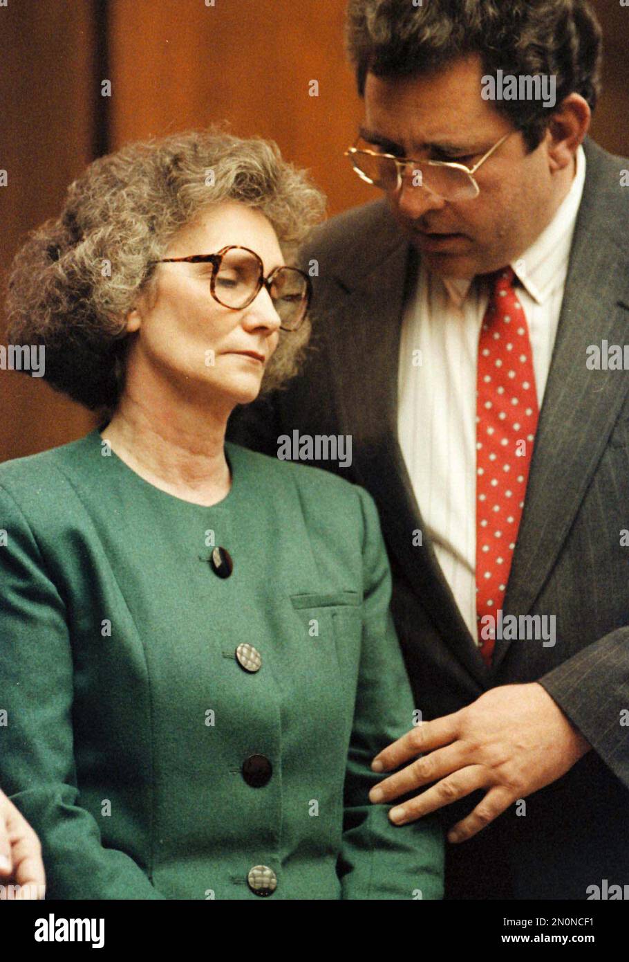 FILE - In this 1990 file photo, Blanche Taylor Moore, left, reacts with her attorney David Tamer ...