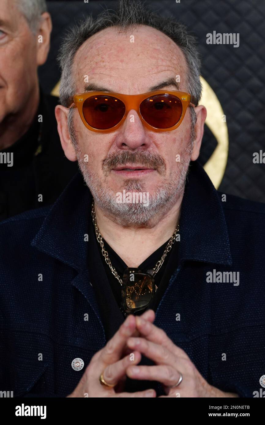 Elvis Costello arrives at the 65th annual Grammy Awards on Sunday, Feb ...