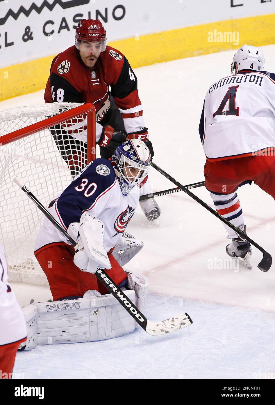 Arizona Coyotes' Jordan Martinook (48) scores against Columbus Blue ...