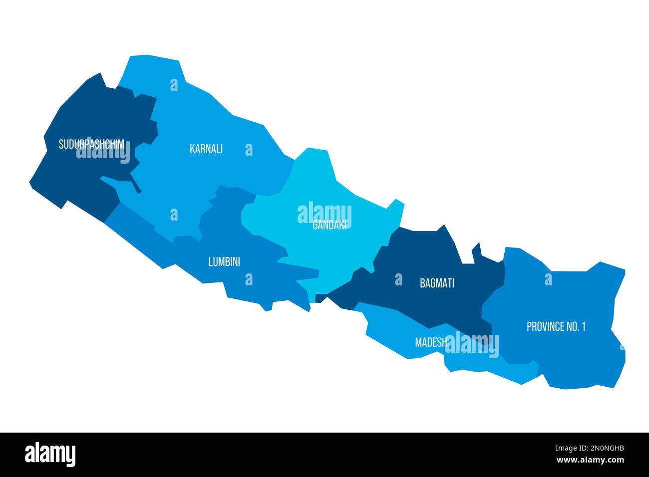 Nepal political map of administrative divisions - provinces. Flat blue ...