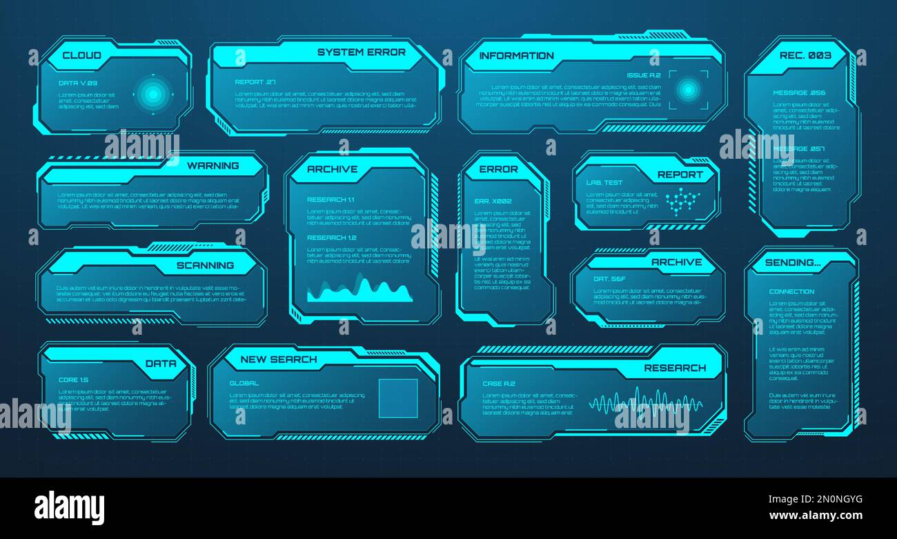 Blue futuristic HUD or UI elements. Sci-fi user interface text boxes ... Blue futuristic HUD or UI elements. Sci-fi user interface text boxes ...