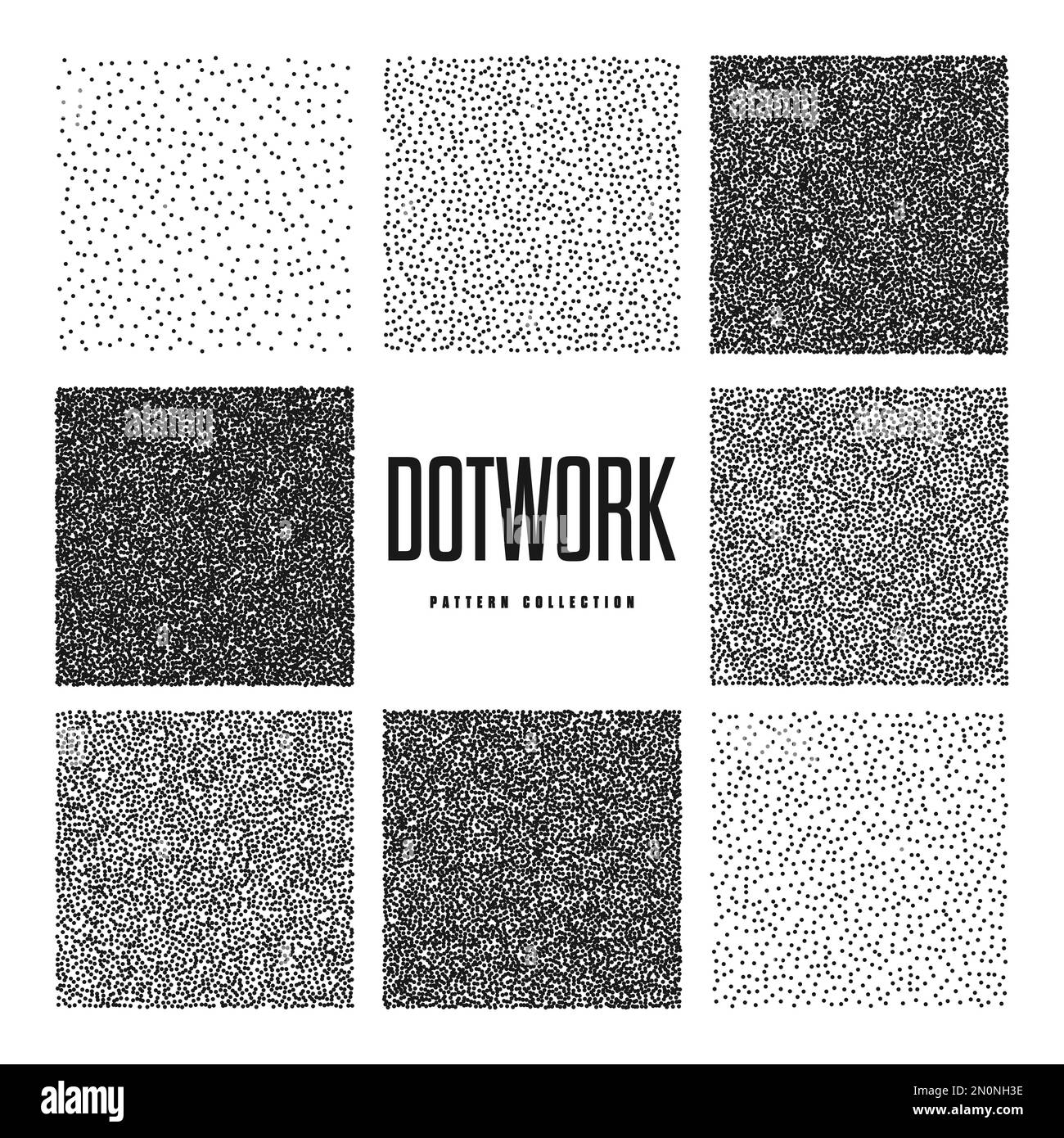 Square shaped dotted objects, stipple elements. Stippling, dotwork ...