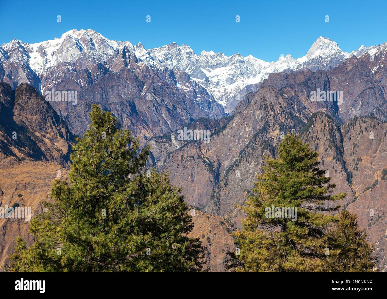 Himalaya, panoramic view of Indian Himalayas, great Himalayan range ...