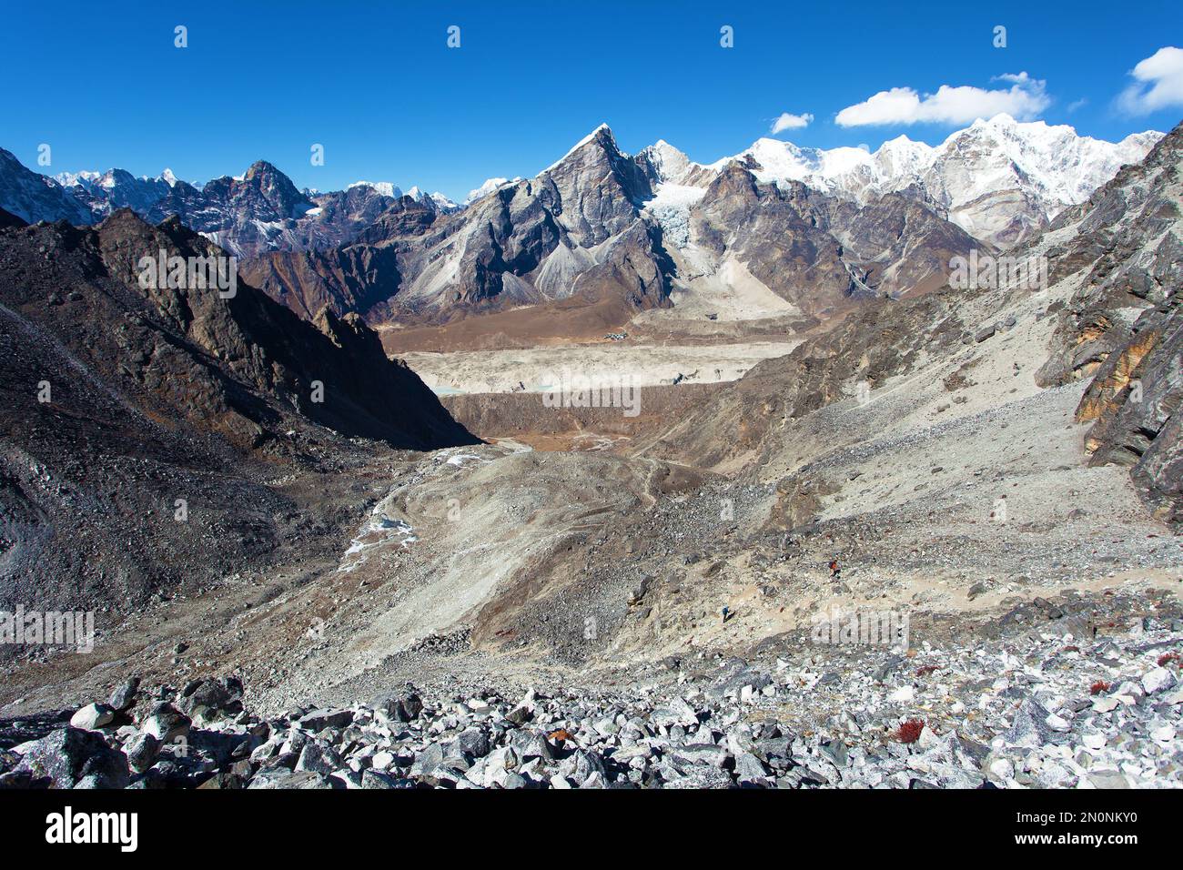 View of Khumbu glacier and mount Cho Oyu from Kongma La pass, Khumbu ...