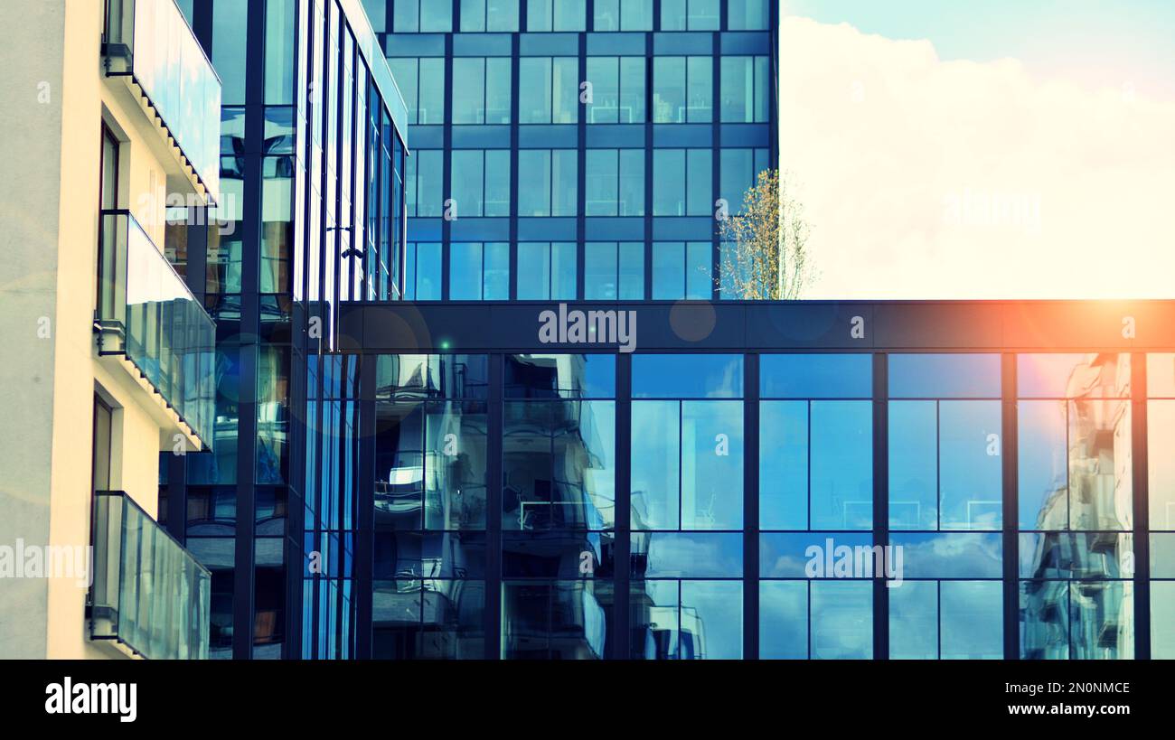 Modern office building facade abstract fragment, shiny windows in steel ...
