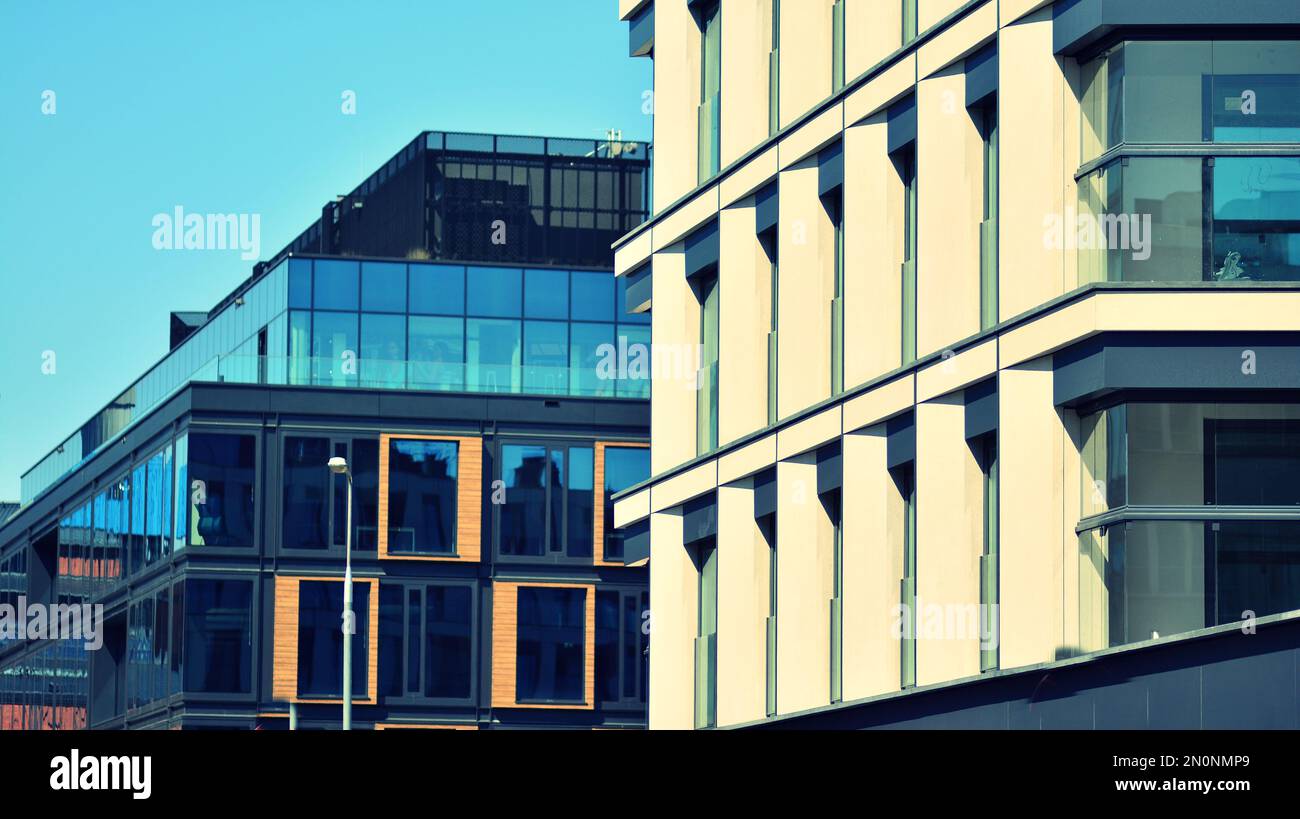 Modern office building facade abstract fragment, shiny windows in steel ...