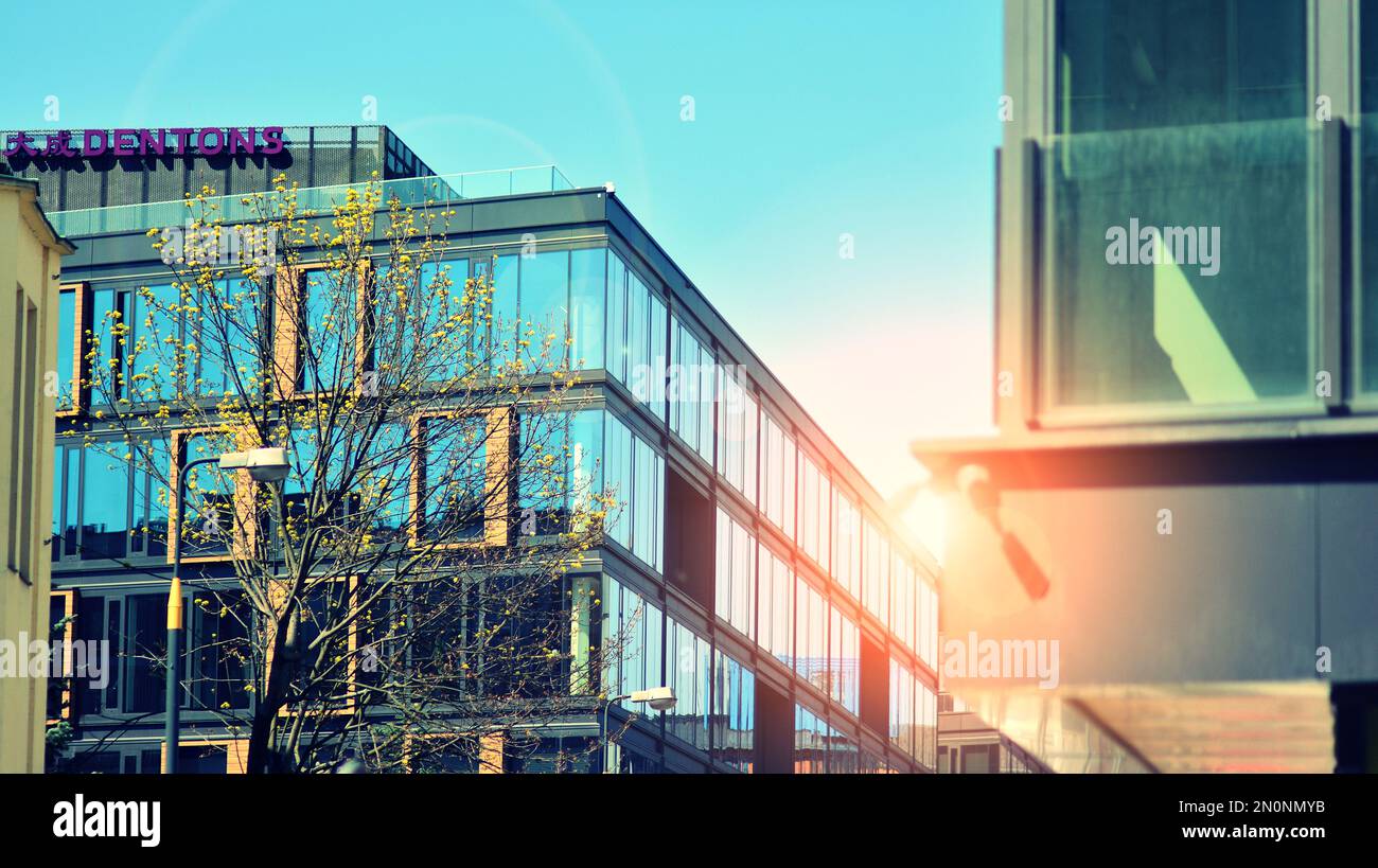 Modern office building facade abstract fragment, shiny windows in steel ...