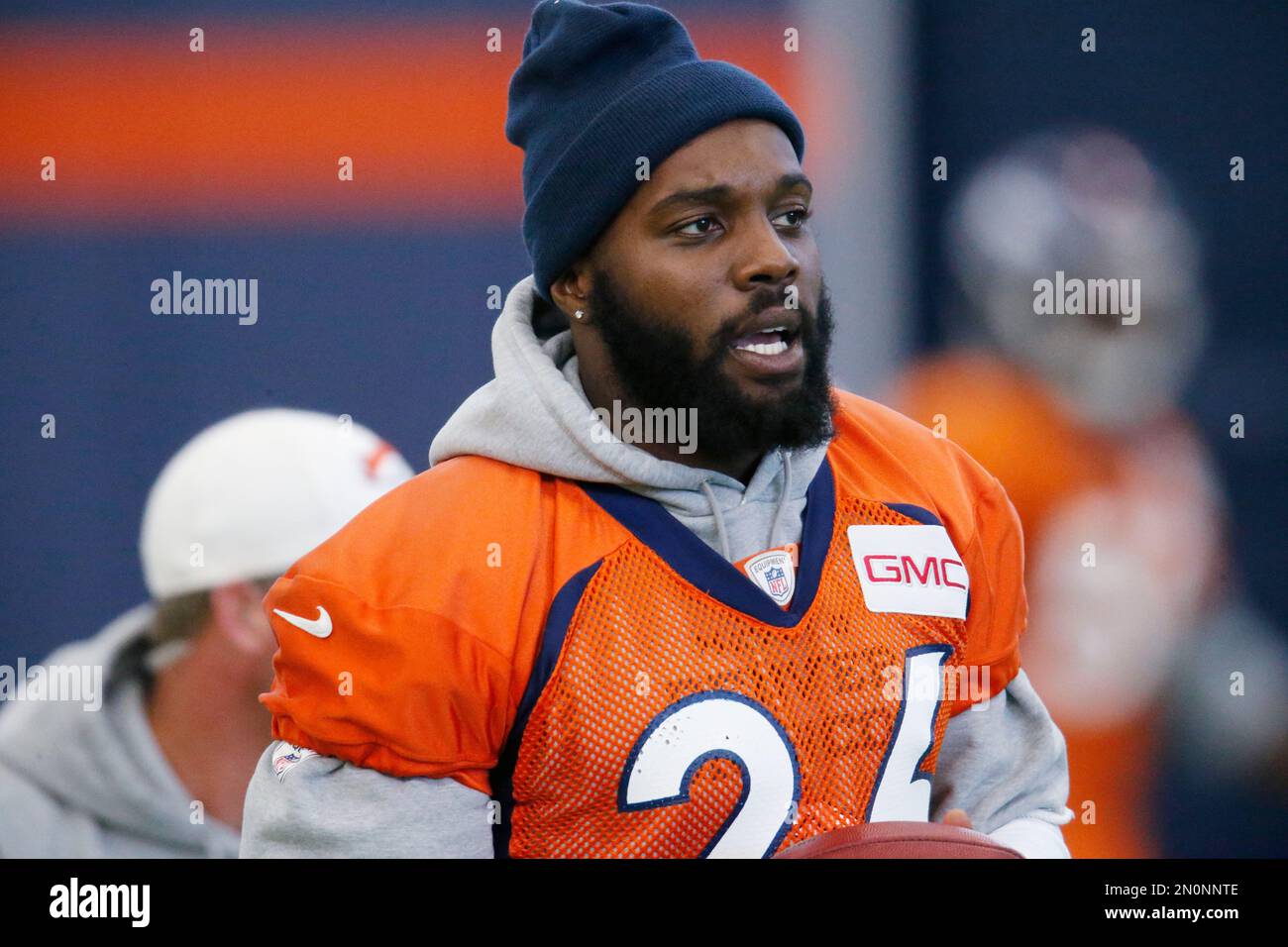 Denver Broncos free safety Darian Stewart looks on during a practice at ...