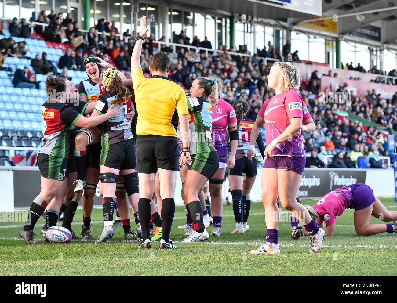 Twickenham, stoop ENGLAND : Emily Chancellor of Harlequins celebrates a ...