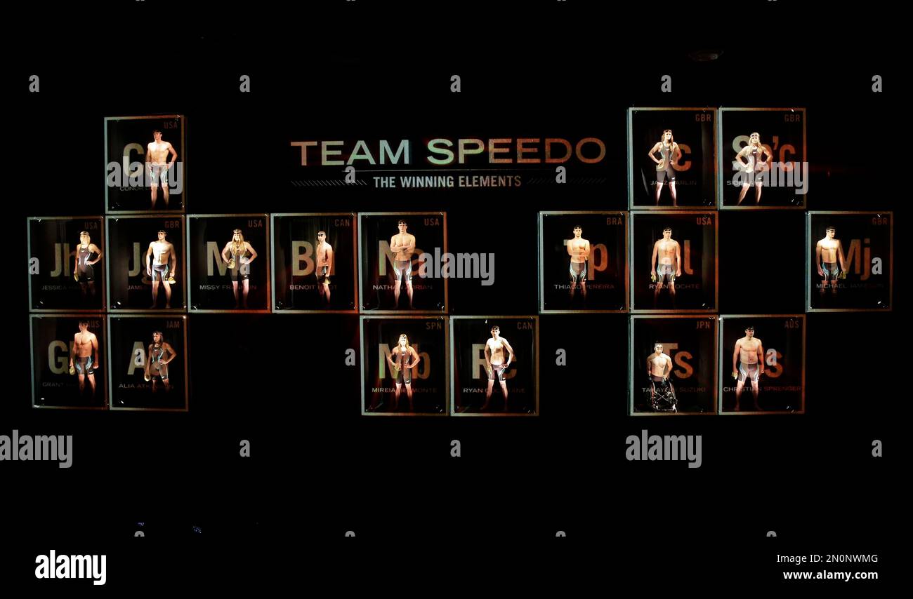 Swimmers from past and future Olympic games model the new line of ...