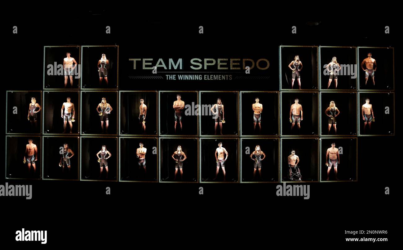 Swimmers from past and future Olympic games model the new line of ...