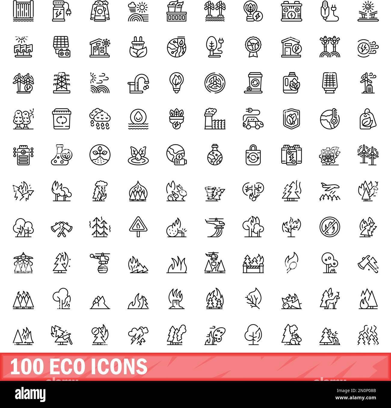 100 eco icons set. Outline illustration of 100 eco icons vector set ...