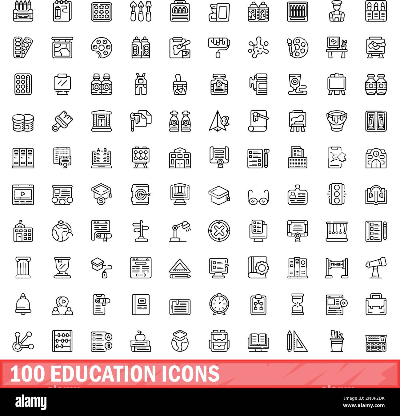 100 education icons set. Outline illustration of 100 education icons ...