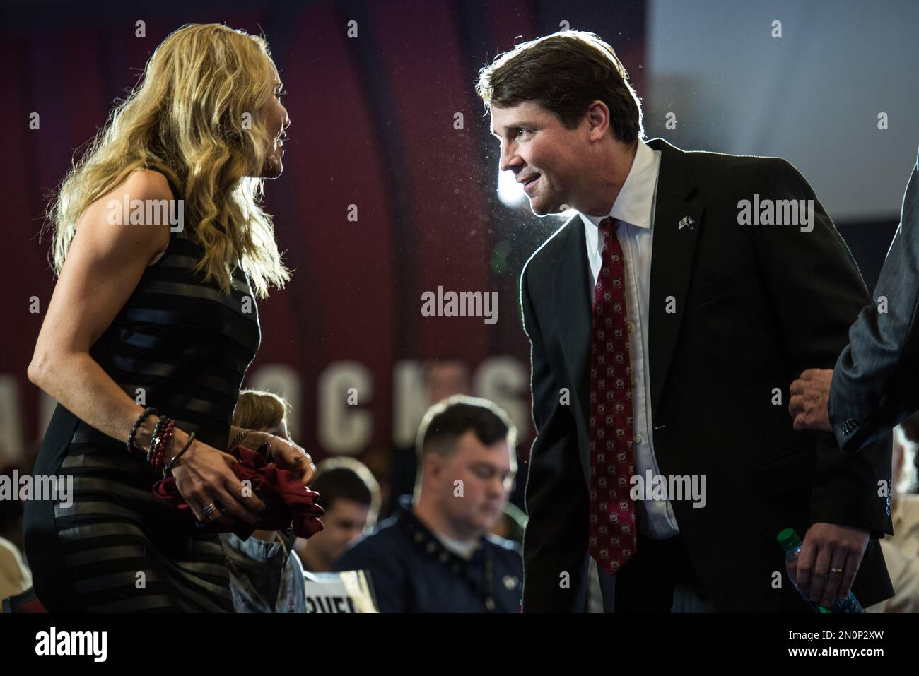 New South Carolina head football coach Will Muschamp, right, talks with ...