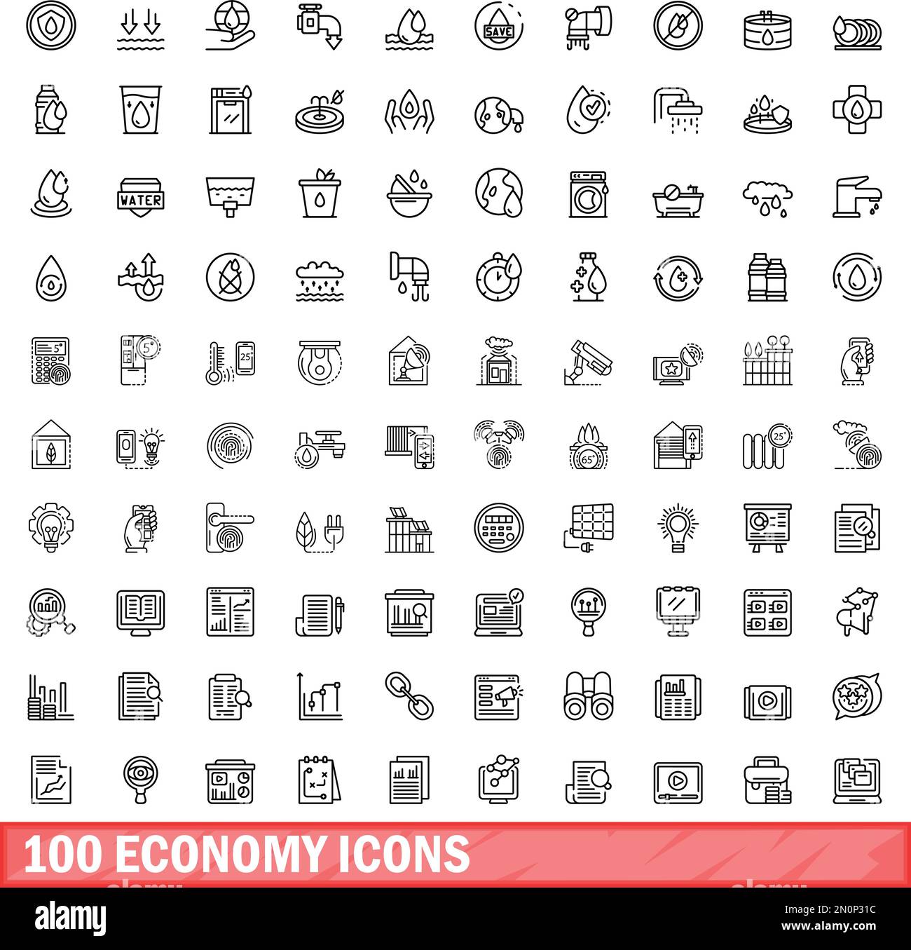100 economy icons set. Outline illustration of 100 economy icons vector ...