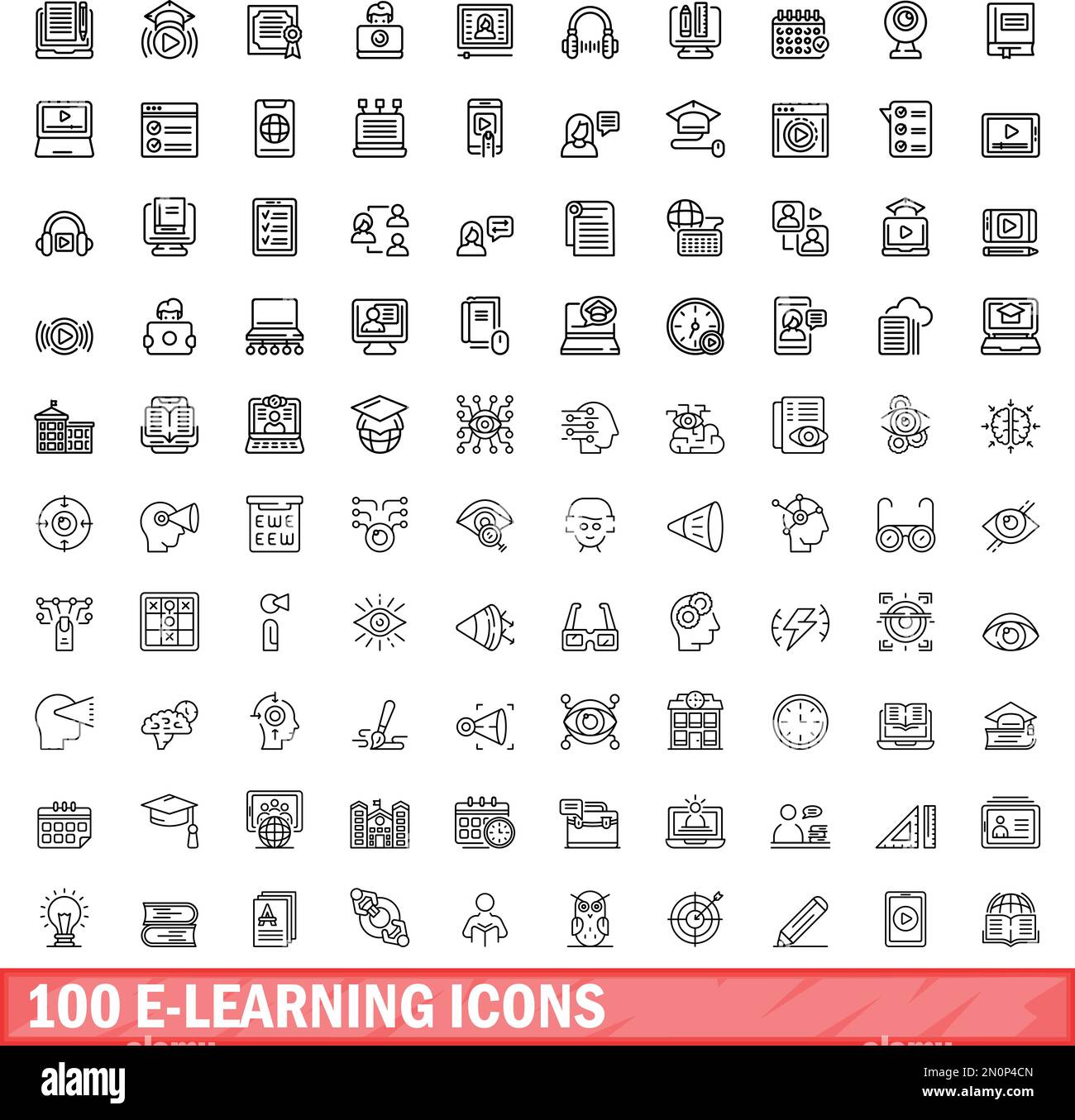 100 e-learning icons set. Outline illustration of 100 e-learning icons ...