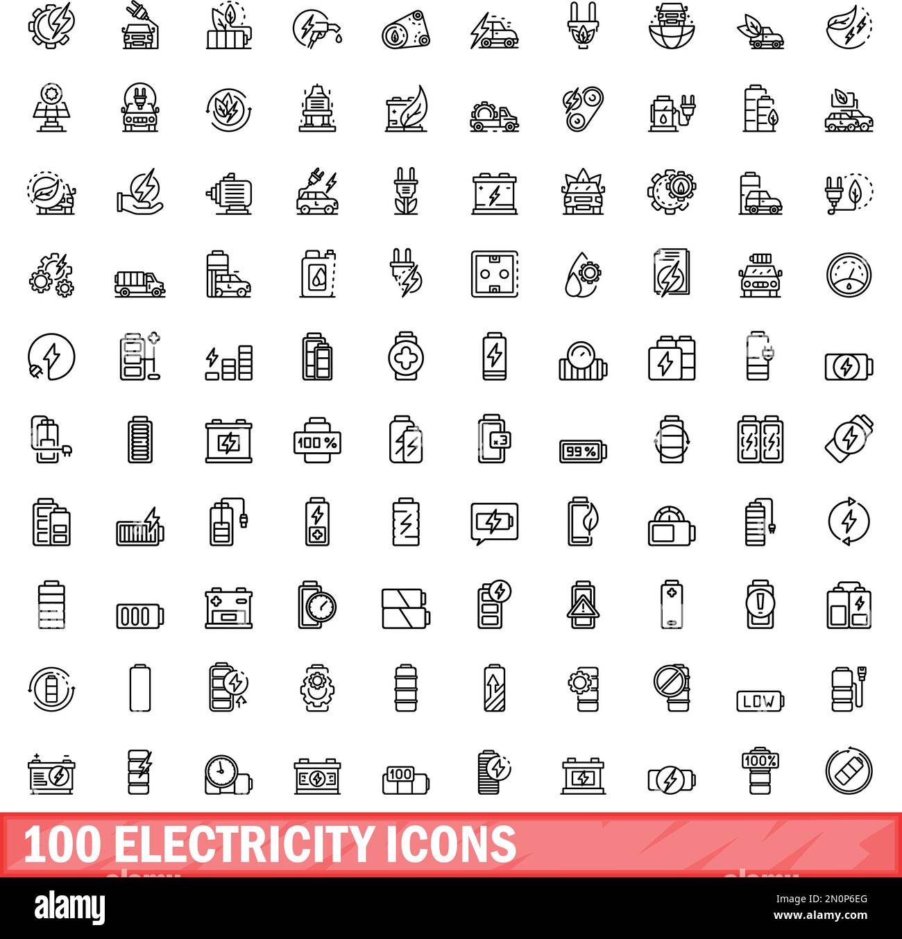 100 electricity icons set. Outline illustration of 100 electricity ...
