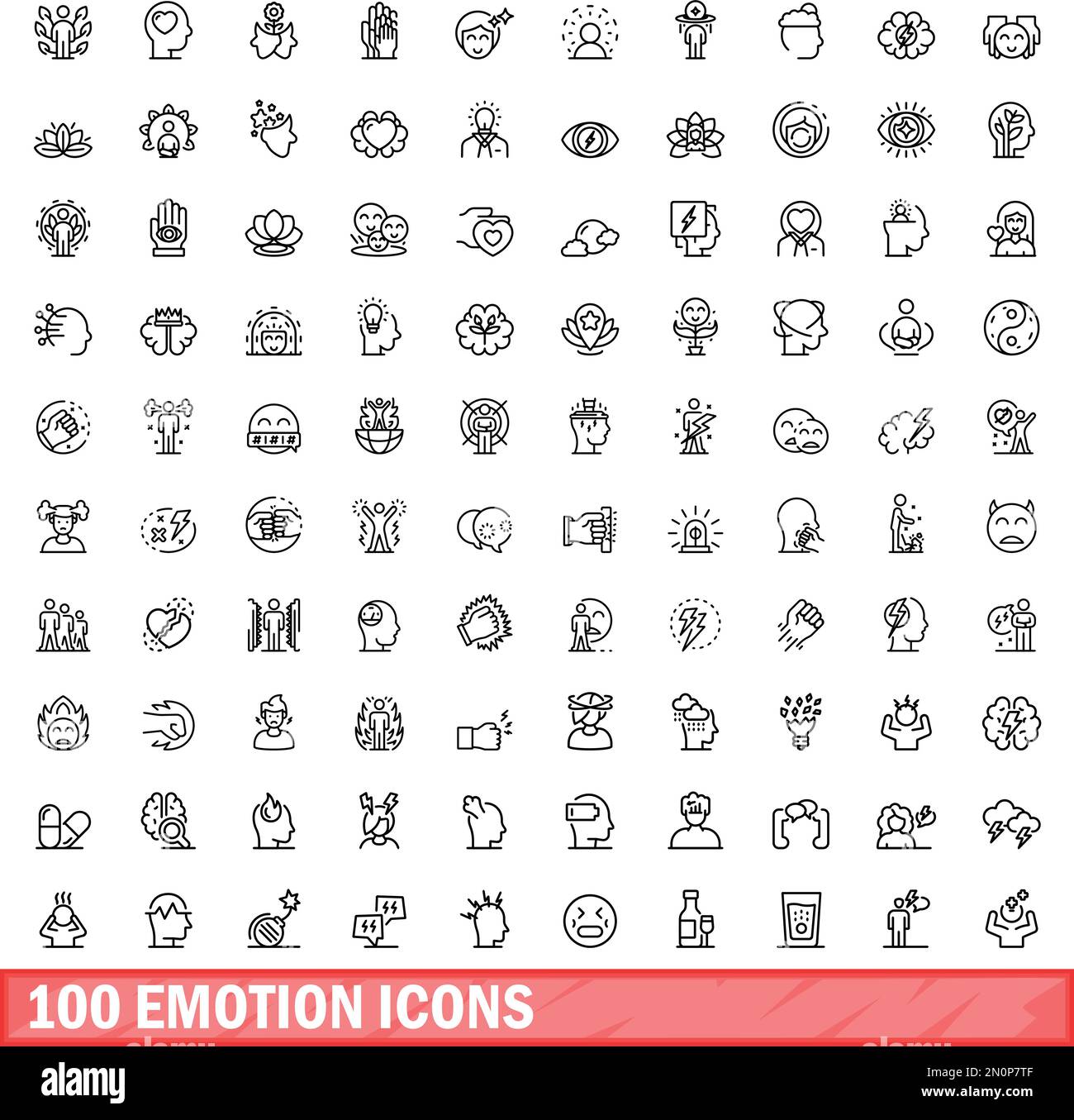100 emotion icons set. Outline illustration of 100 emotion icons vector ...
