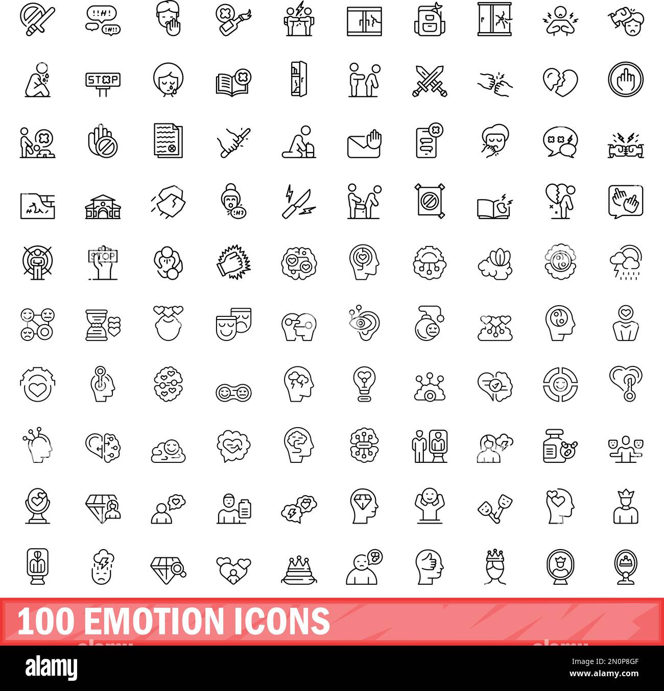 100 emotion icons set. Outline illustration of 100 emotion icons vector ...