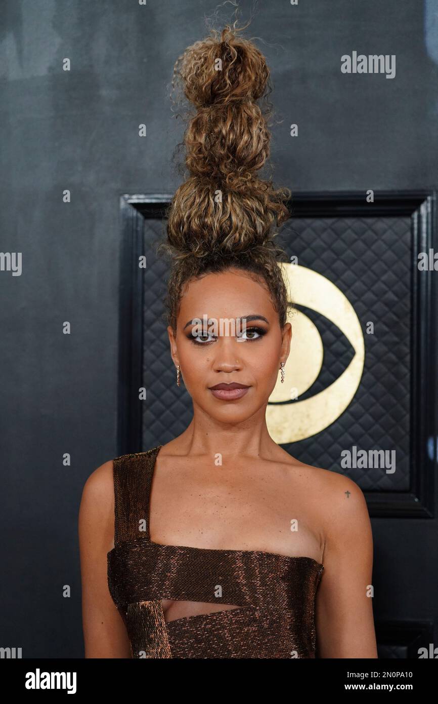Amanda Reifer arrives at the 65th annual Grammy Awards on Sunday, Feb ...