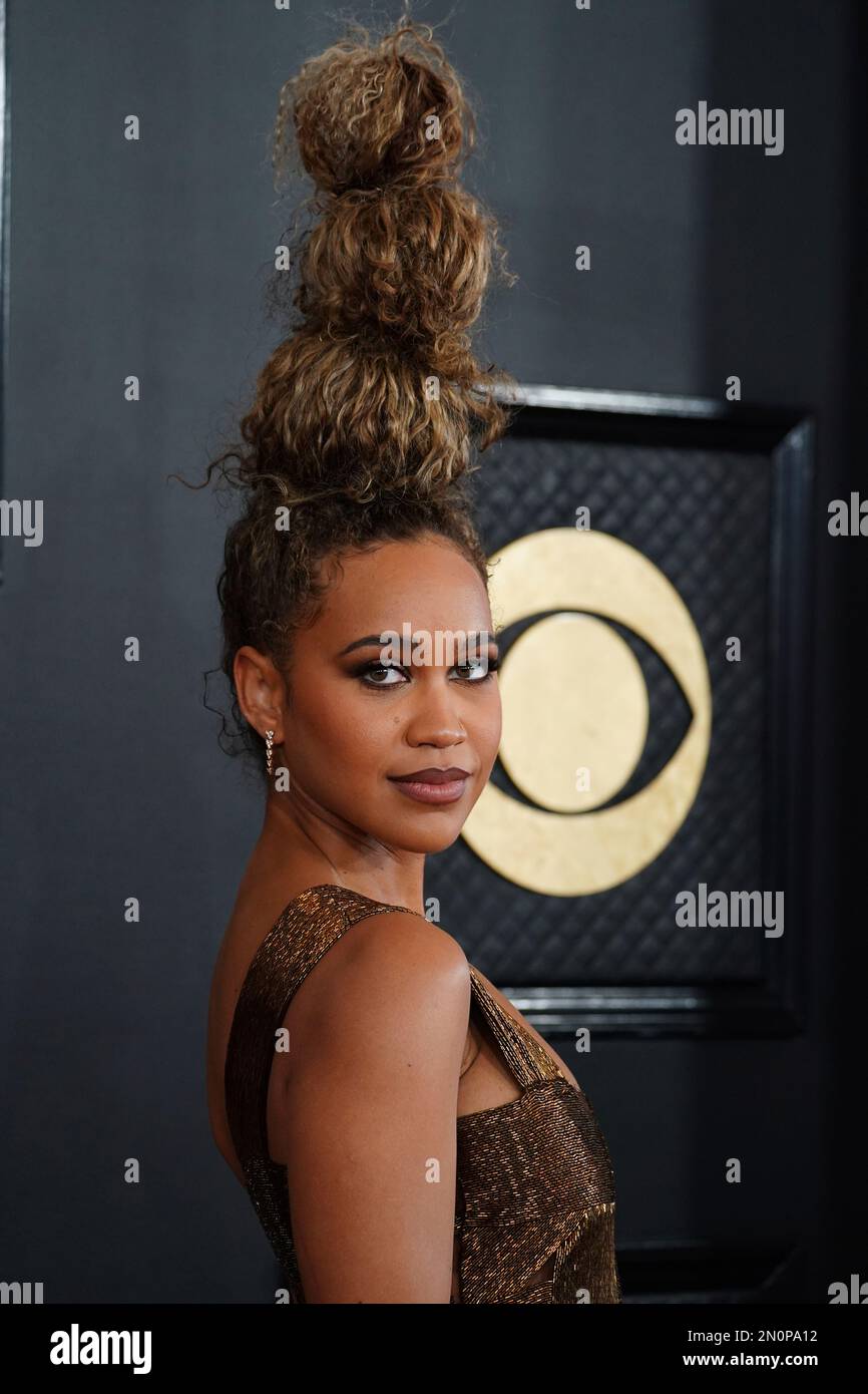 Amanda Reifer arrives at the 65th annual Grammy Awards on Sunday, Feb ...