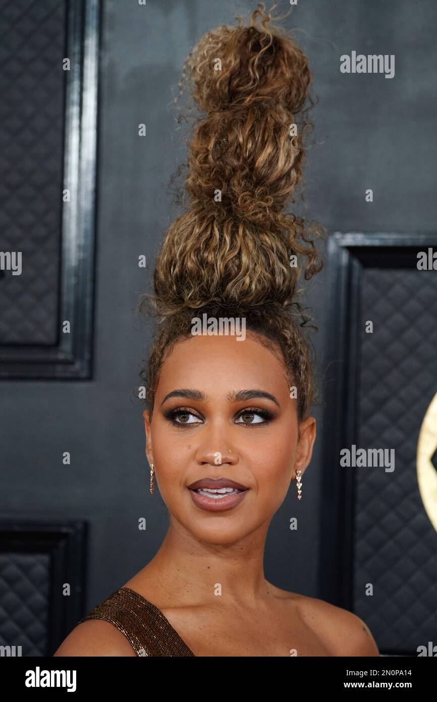 Amanda Reifer arrives at the 65th annual Grammy Awards on Sunday, Feb ...