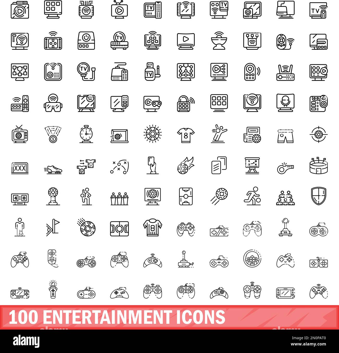 100 entertainment icons set. Outline illustration of 100 entertainment icons vector set isolated ...