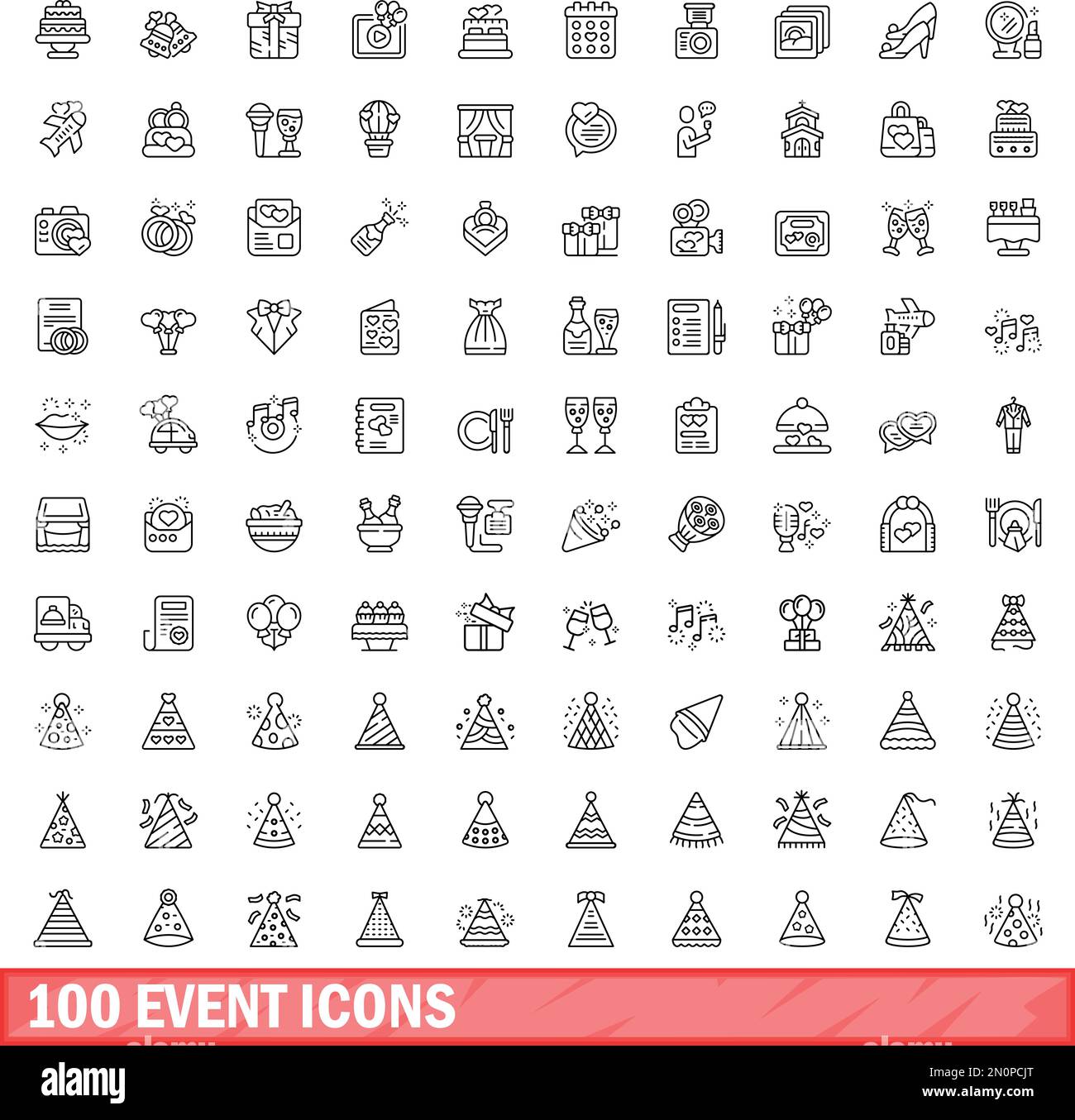 100 event icons set. Outline illustration of 100 event icons vector set ...