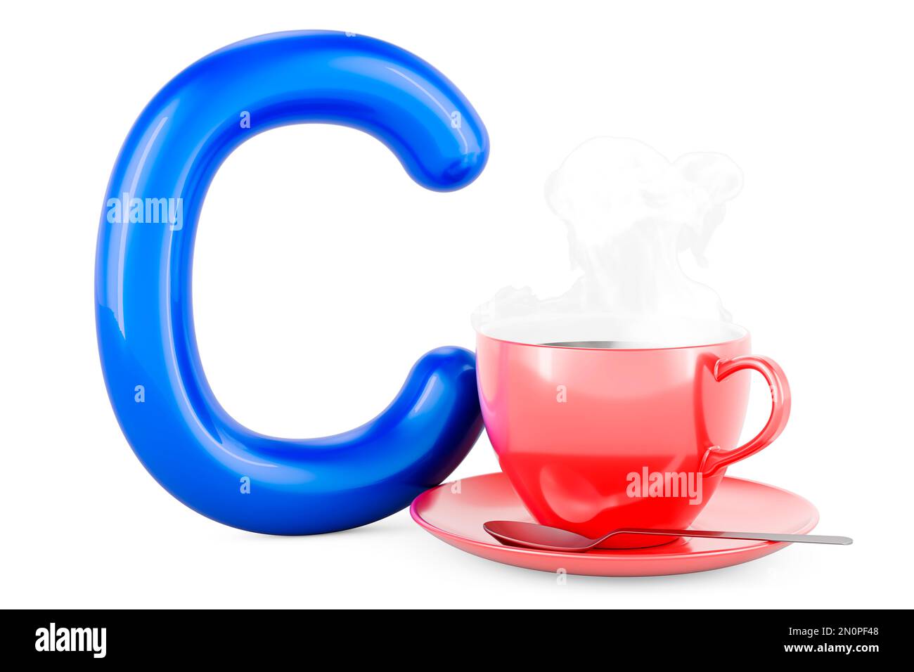 Kids ABC, Letter C with cup of hot drink. 3D renderingisolated on white ...