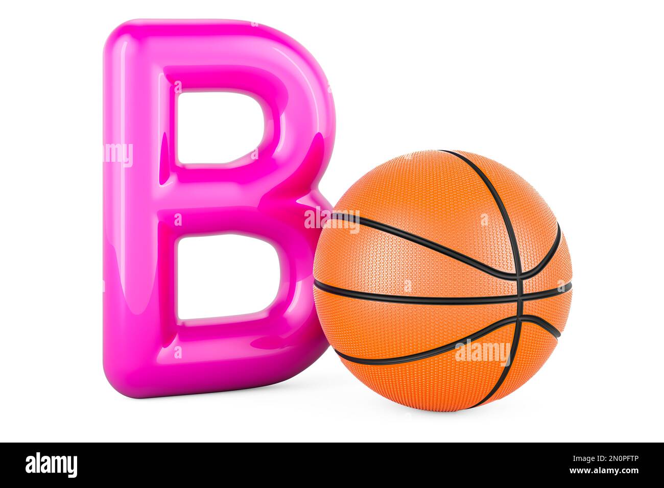 Kids ABC, Letter B with basketball ball. 3D rendering isolated on white ...
