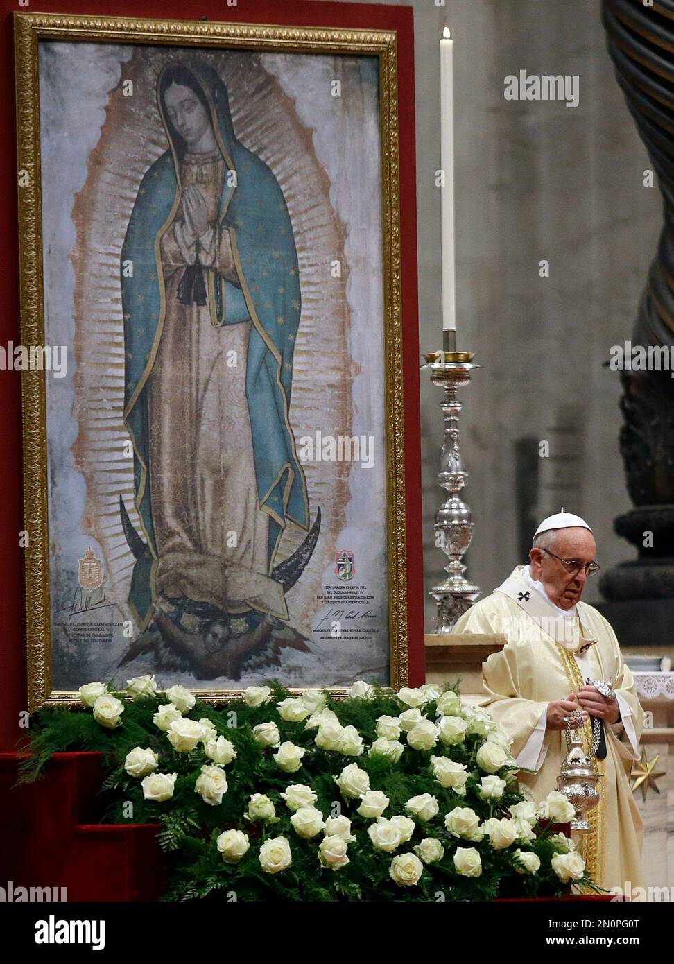 Pope Francis celebrates a mass on the occasion of the Virgin Mary of ...