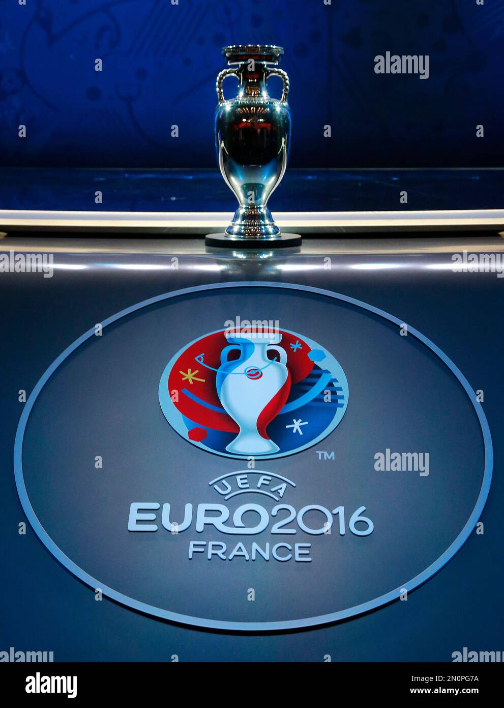 The European soccer championships trophy is put on display before the ...