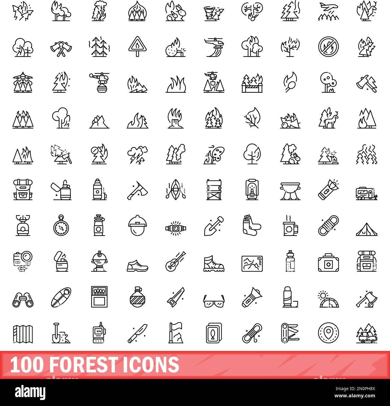100 forest icons set. Outline illustration of 100 forest icons vector ...