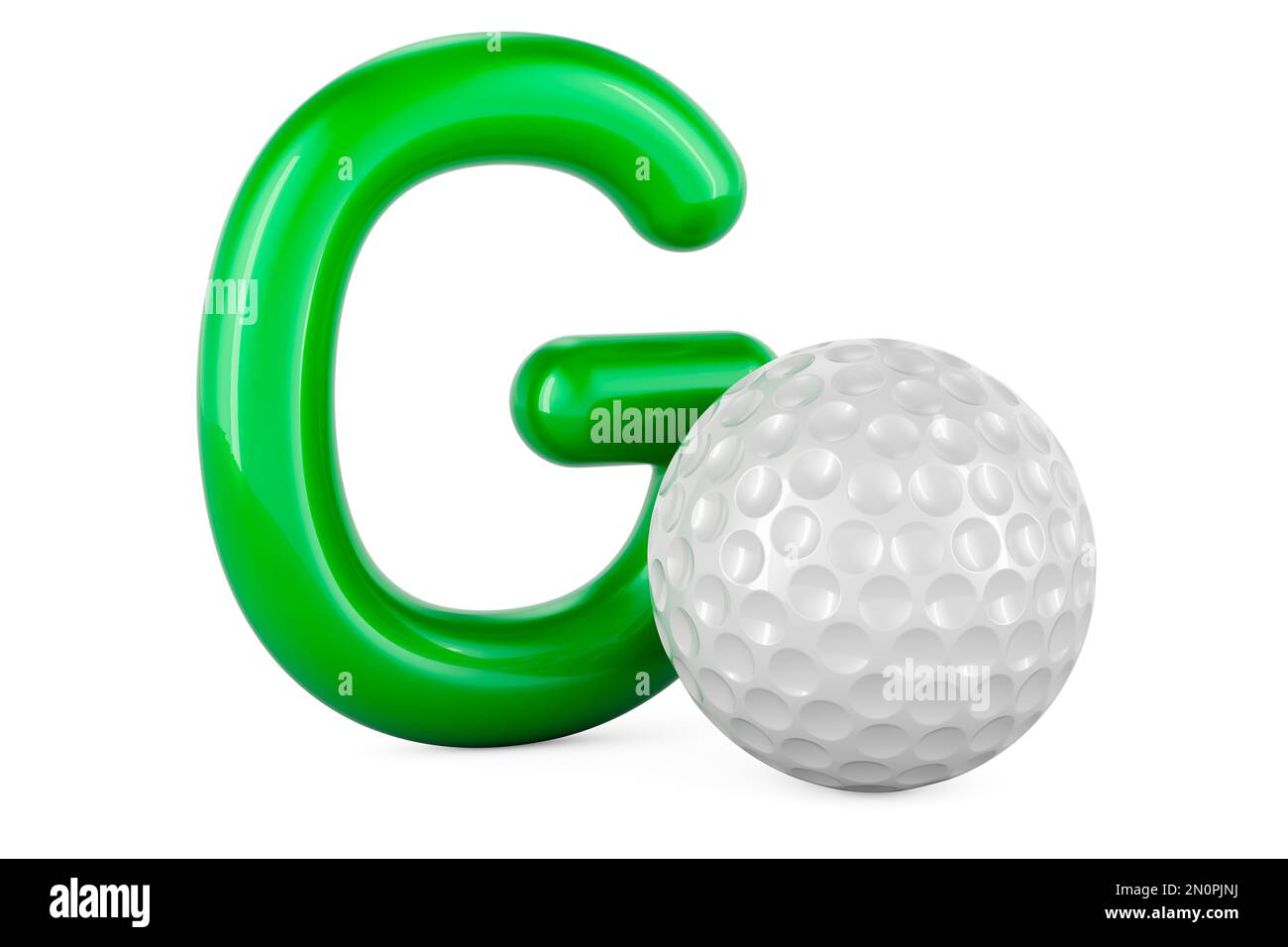Kids ABC, Letter G with golf ball. 3D rendering isolated on white ...