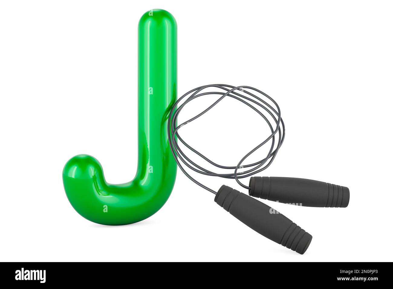 Kids ABC, Letter J with jump rope. 3D rendering isolated on white ...