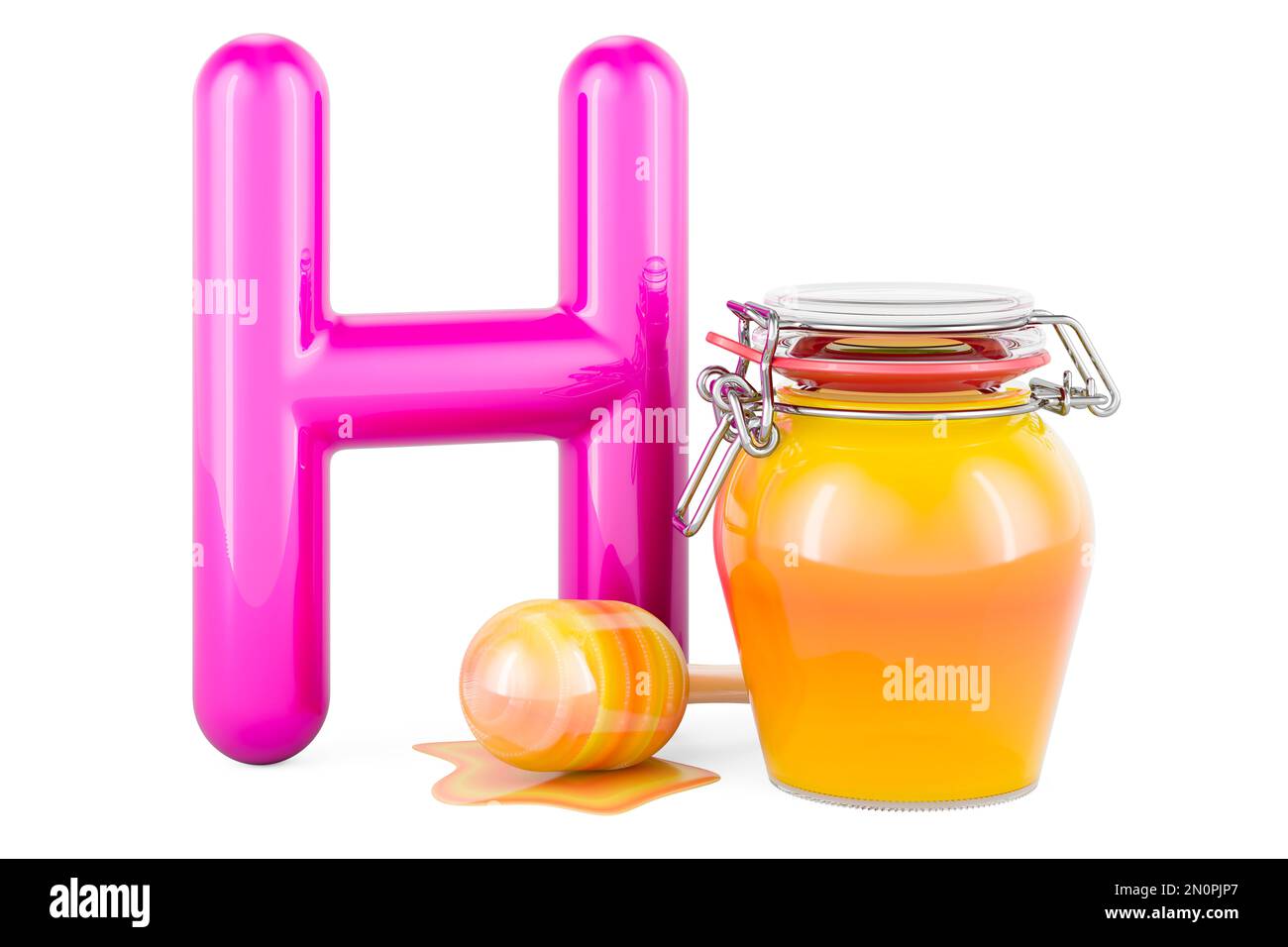 Kids ABC, Letter H with glass jar of honey. 3D rendering isolated on ...