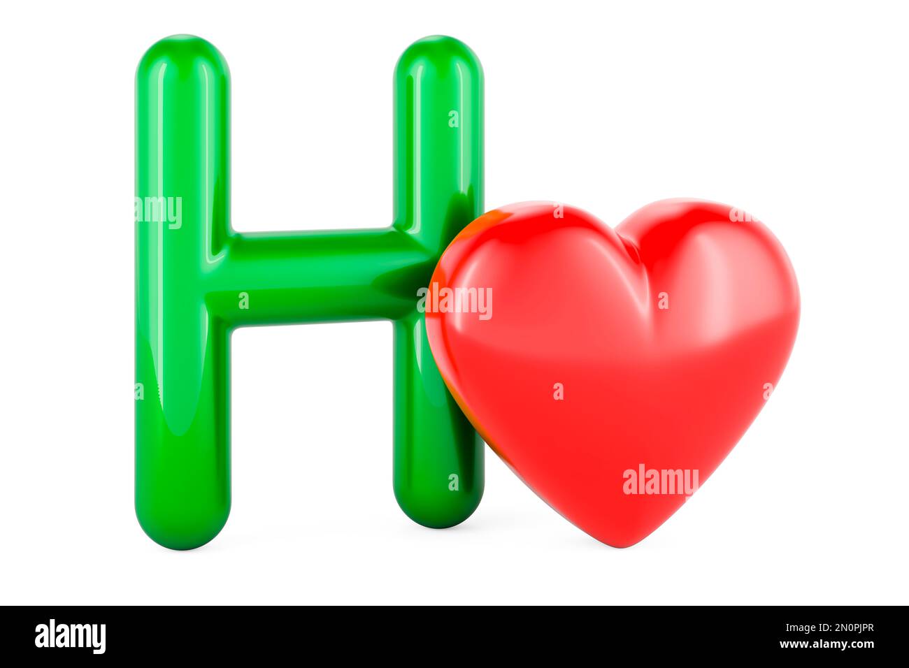 Kids ABC, Letter H with red heart. 3D rendering isolated on white ...