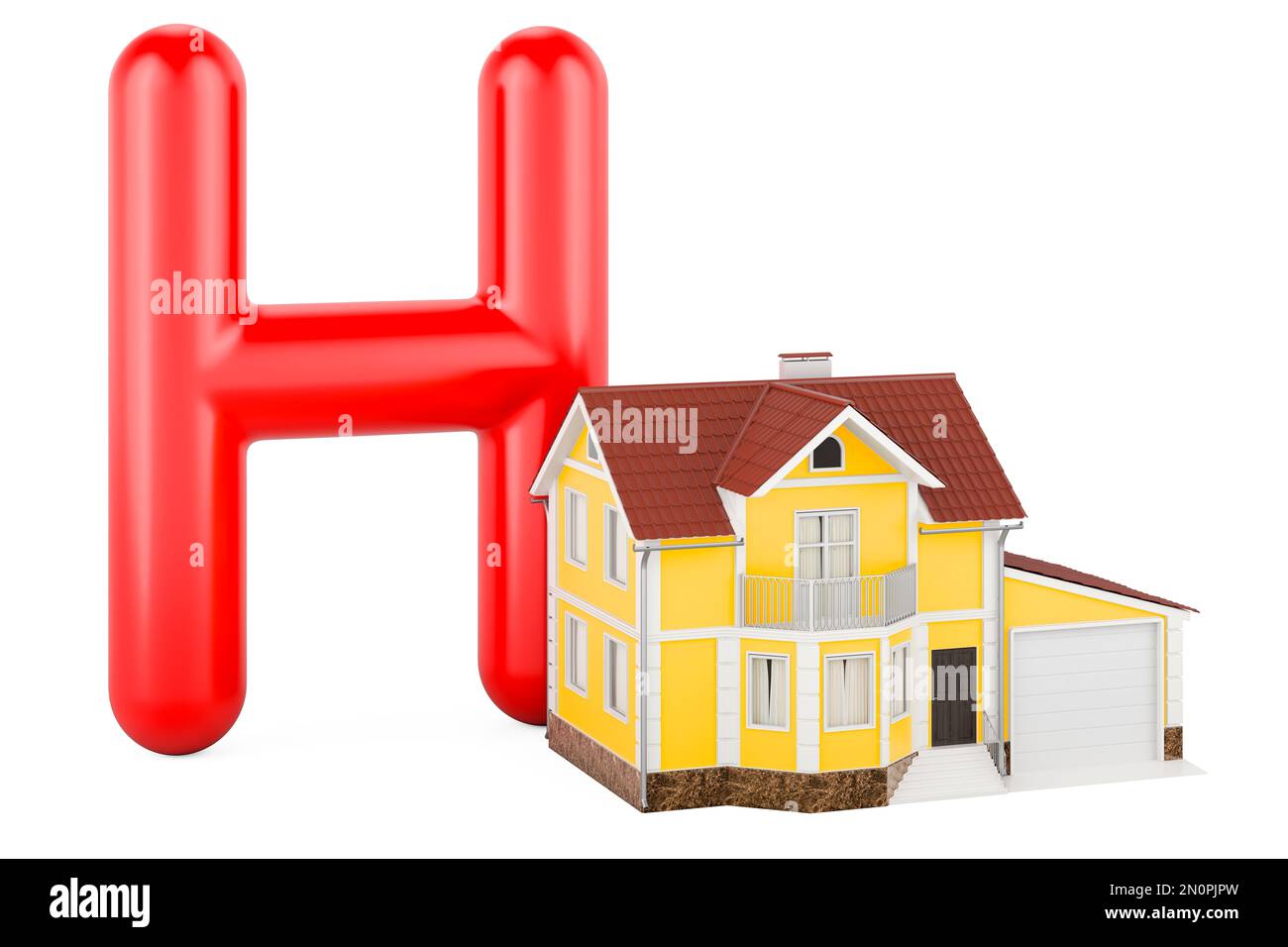 Kids ABC, Letter H with house. 3D rendering isolated on white ...