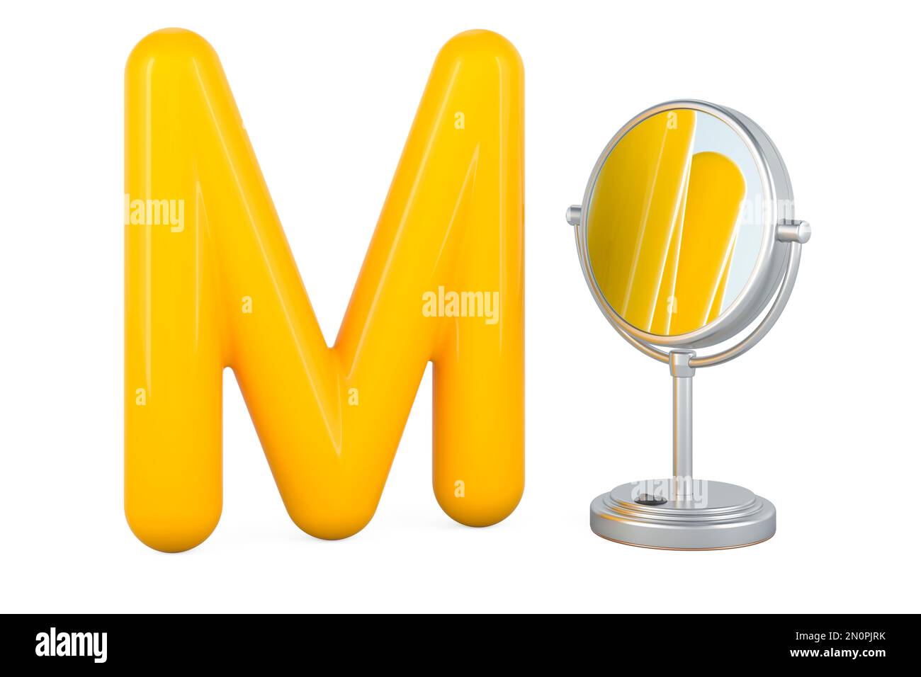 Kids ABC, Letter M with mirror. 3D rendering isolated on white ...