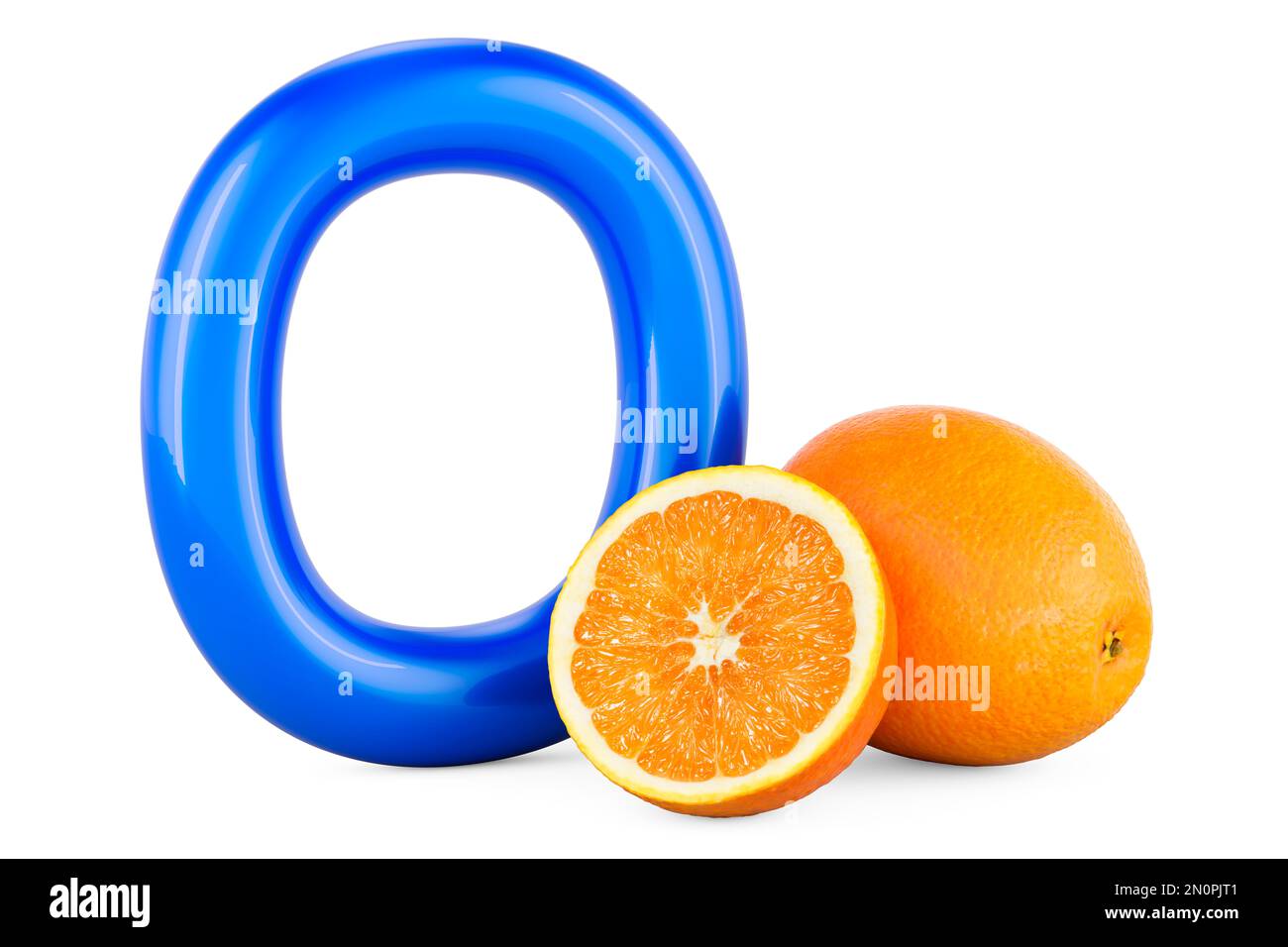 Kids ABC, Letter O with orange. 3D rendering isolated on white ...