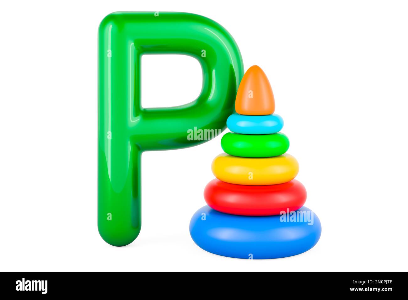Kids ABC, Letter P with pyramid toy, 3D rendering isolated on white ...