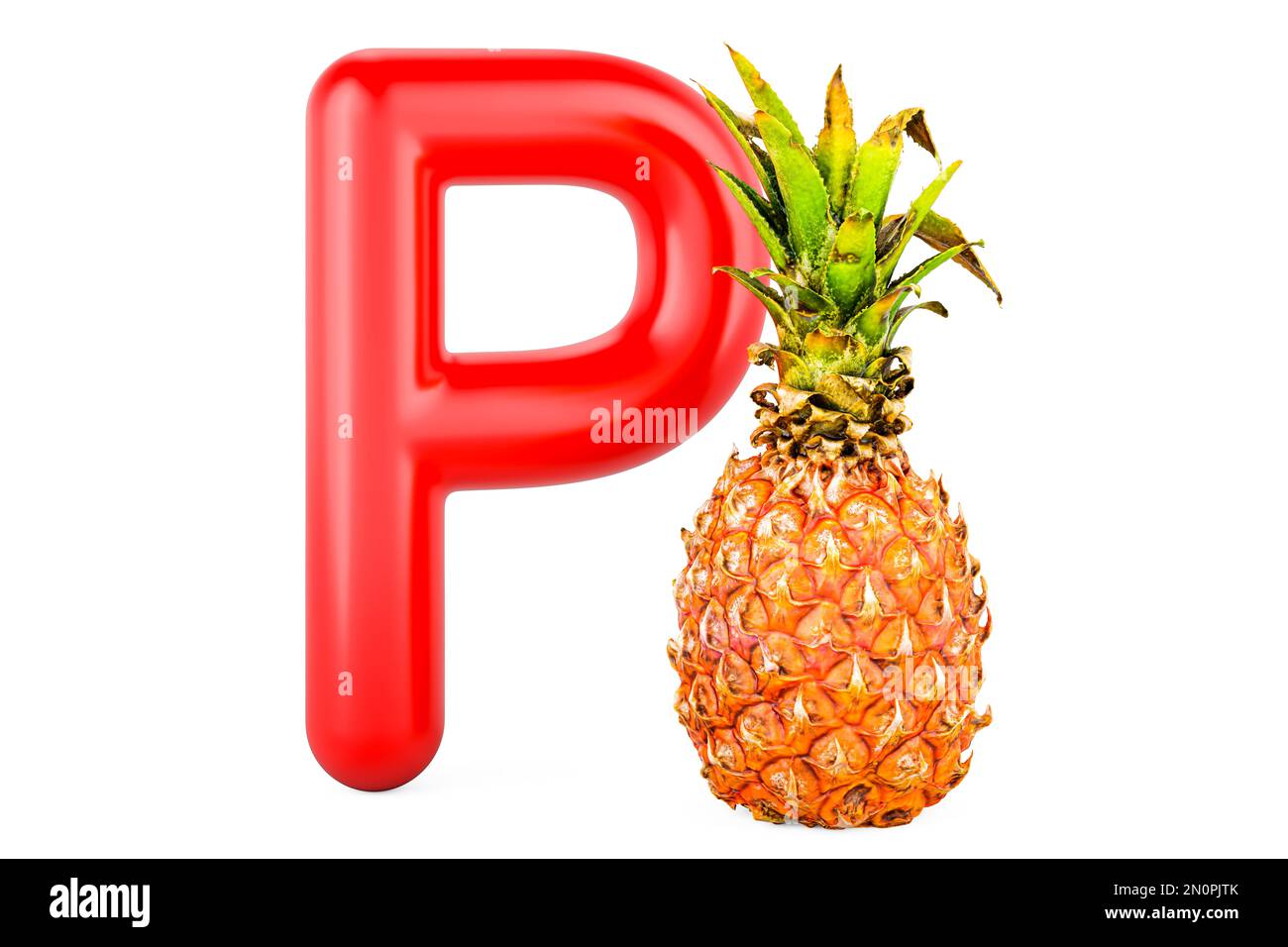 Kids ABC, Letter P with pineapple. 3D rendering isolated on white ...