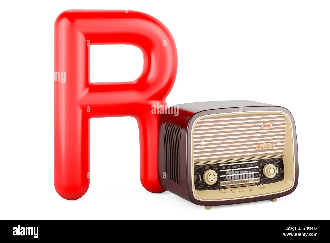 Kids ABC, Letter R with radio. 3D rendering isolated on white ...