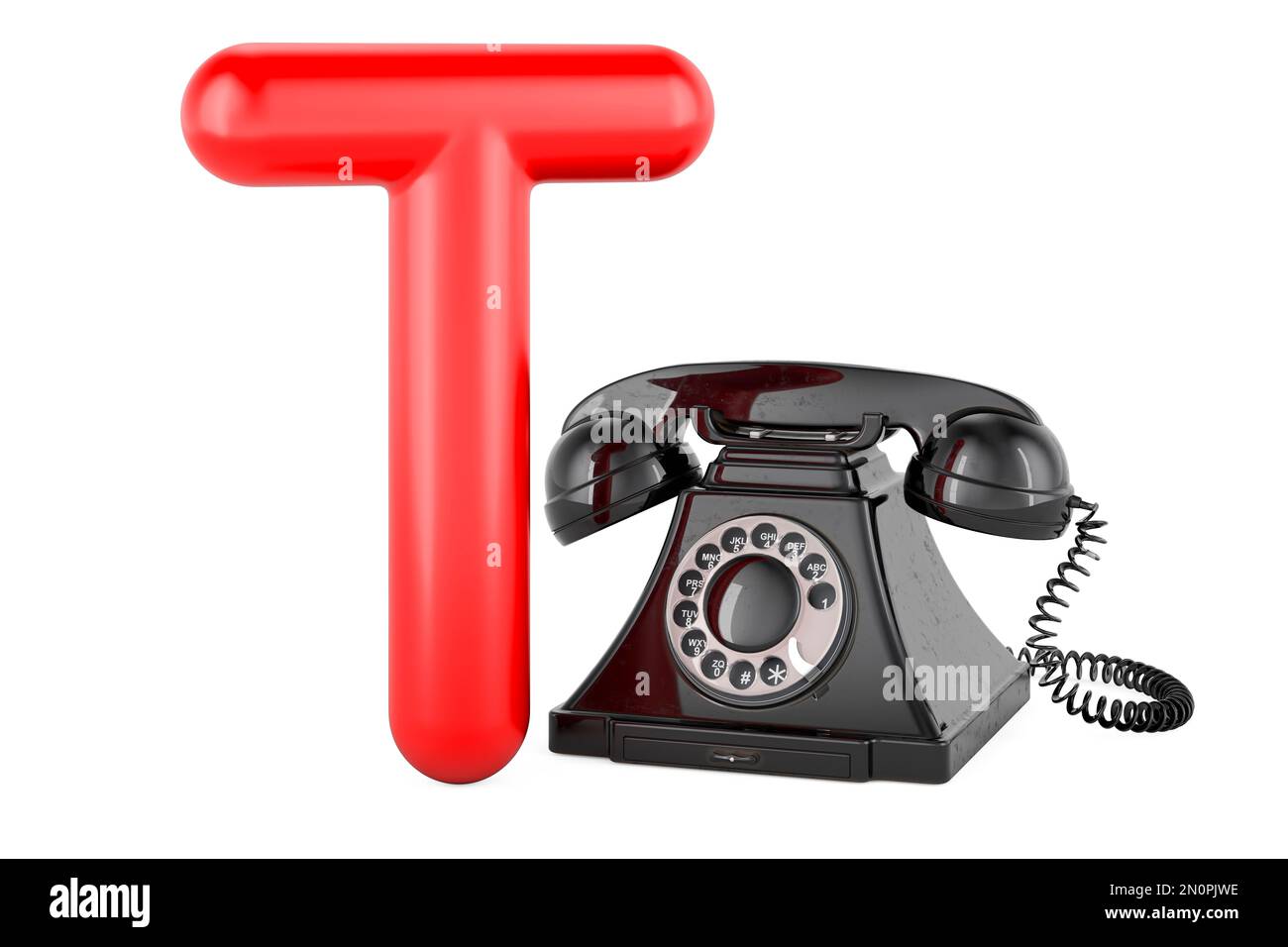 Kids ABC, Letter T with telephone. 3D rendering isolated on white ...