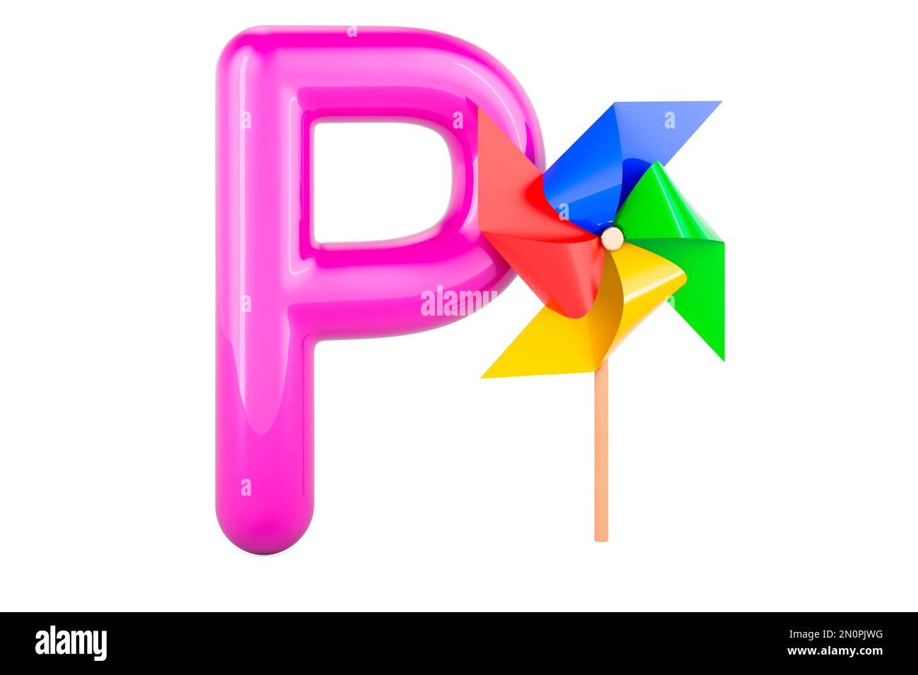 Kids ABC, Letter P with pinwheel. 3D rendering isolated on white ...