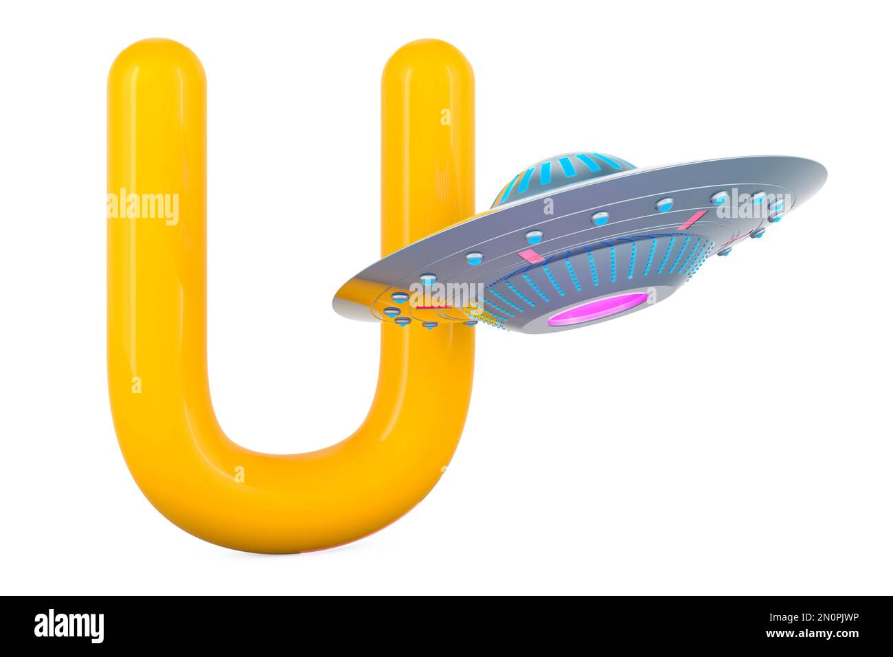 Kids ABC, Letter U with UFO. 3D rendering isolated on white background ...